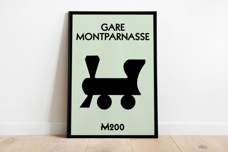 SET OF 4 Monopoly Train Station, French Monopoly Print Minimalistic I ...
