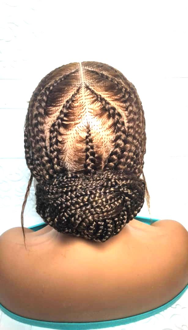 Handmade Honey Brown Braided Bun Wig: Ghana Cornrow, Full Lace - Etsy