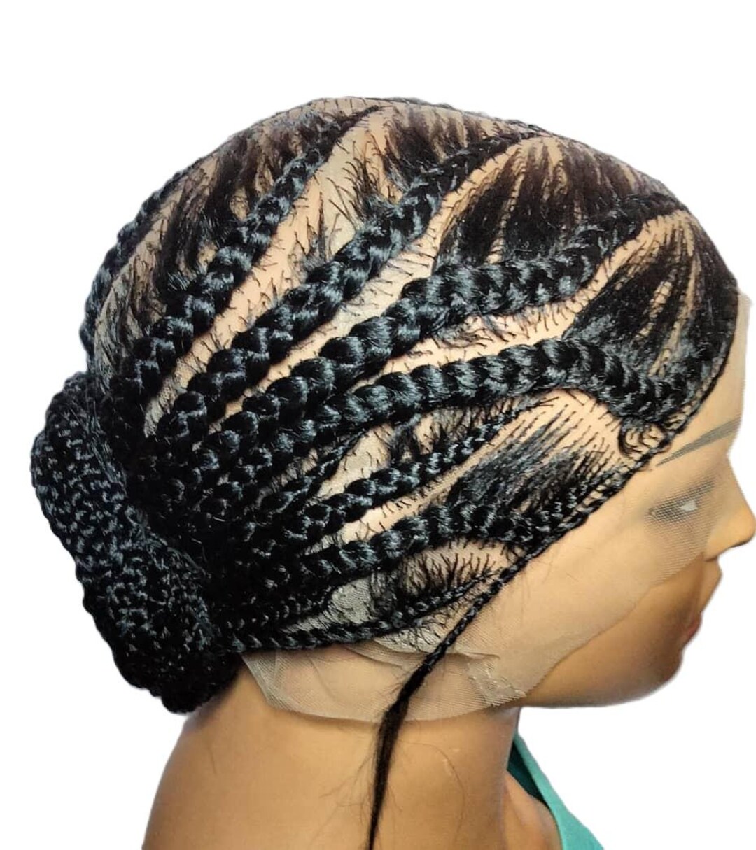 Handmade Fulani Cornrow Braided Wig. Banana Braids Bun Wig. Full Lace ...