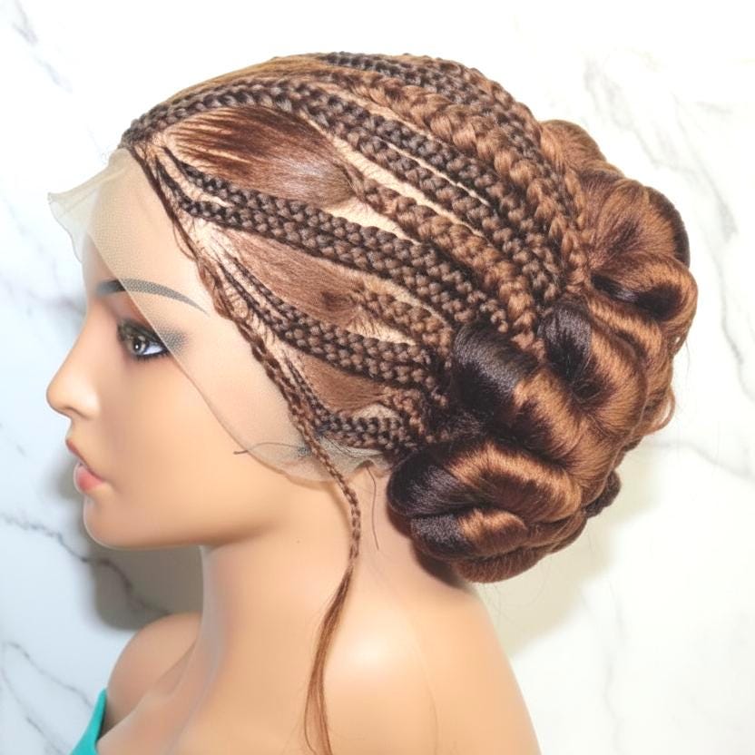 Natural Brush Braids Handmade Cornrow Bun Braided Wig: Full Lace With ...