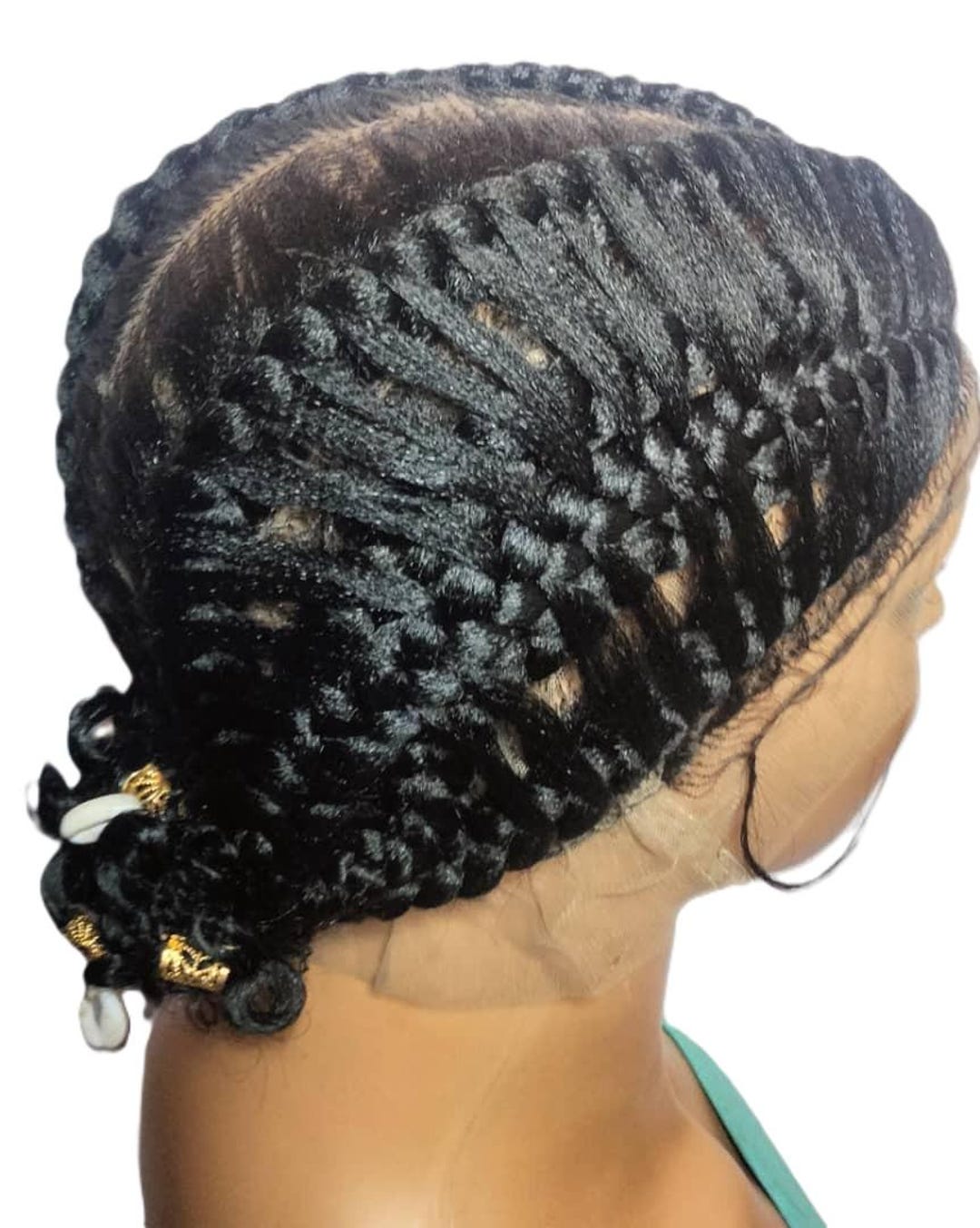 Handmade Cornrow Bun Braided Wig: Full Lace With Baby Hair. Cowrie ...