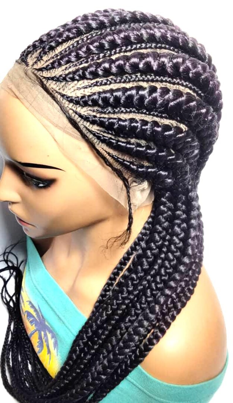 Full Lace Jumbo Ghana Braids With Baby Hair Tribe Braids Cornrow Braids Black Wig Purple Wig ...
