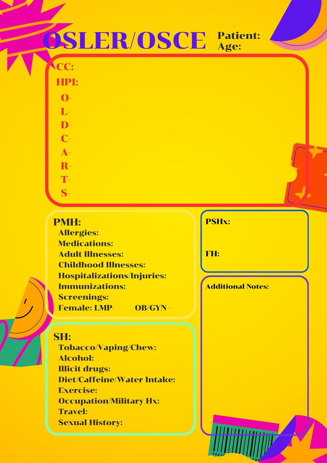 OSLER OSCE Templates for PA School, Physician Assistant Student, Med ...