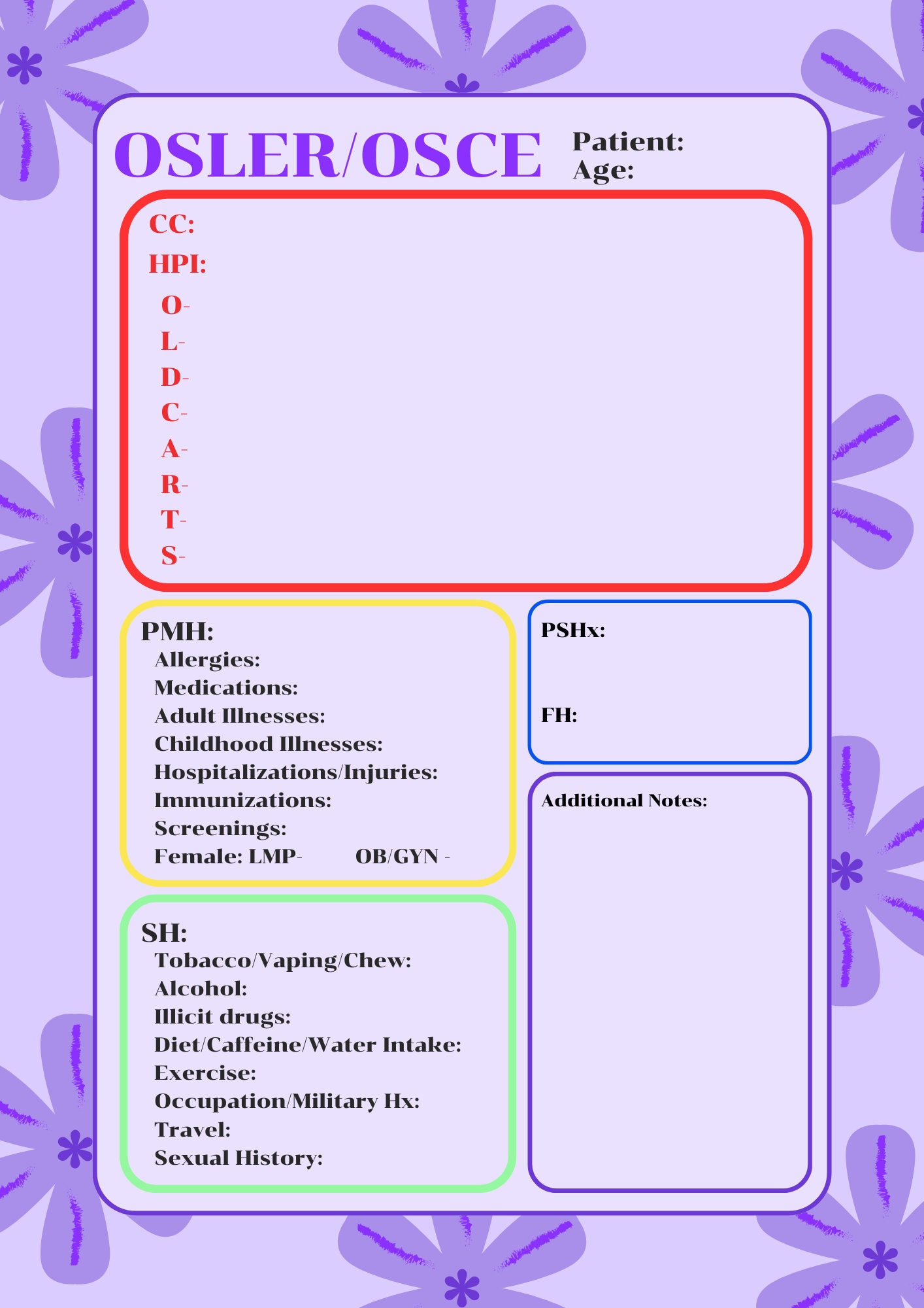 OSLER OSCE Templates for PA School, Physician Assistant Student, Med ...