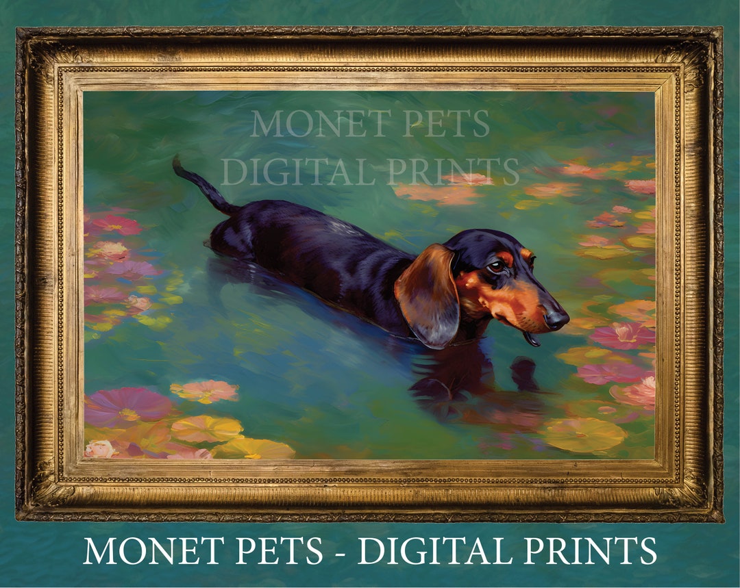 Dachshund Art Print – Monet Inspired Weenie Dog in Lily Pond (digital ...