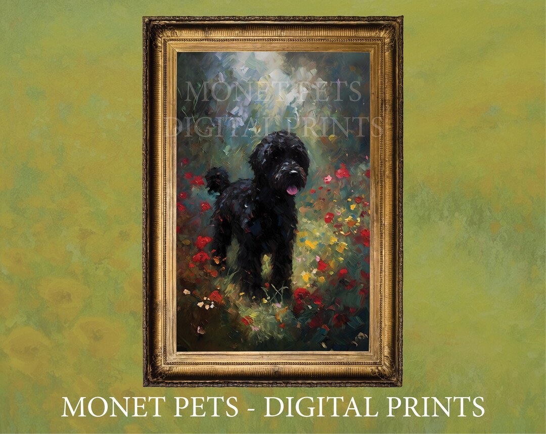 Black Doodle Dog Floral Painting – Vintage Monet Art (digital Download ...
