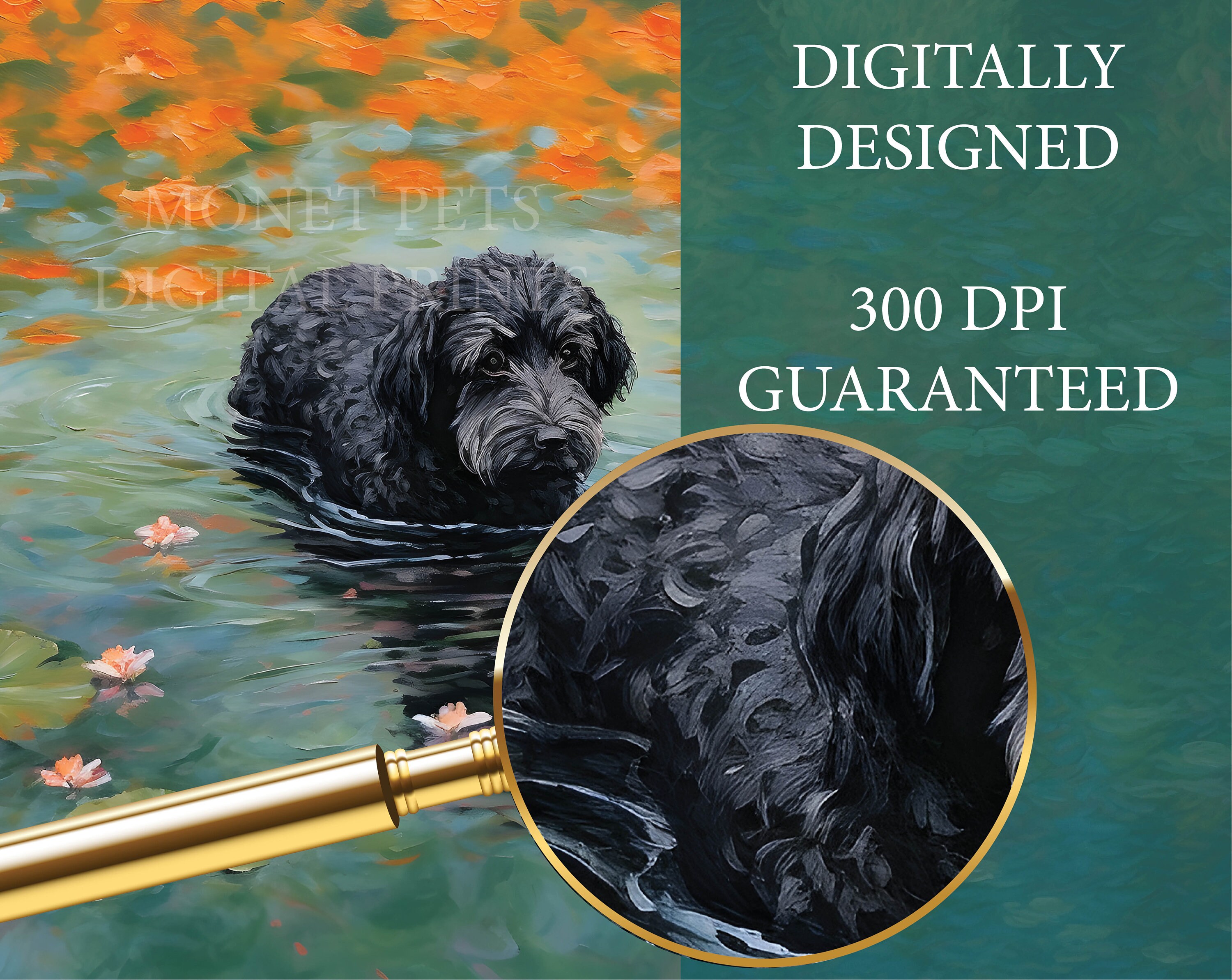 Black Doodle Dog Monet Art Print - Impressionist Water Lilies (digital ...