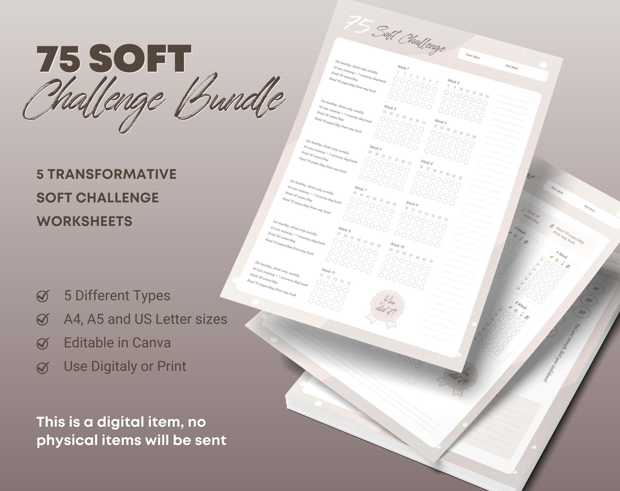 75 Soft Challenge Worksheets Bundle. Goal Setting Forms. Daily Planner ...