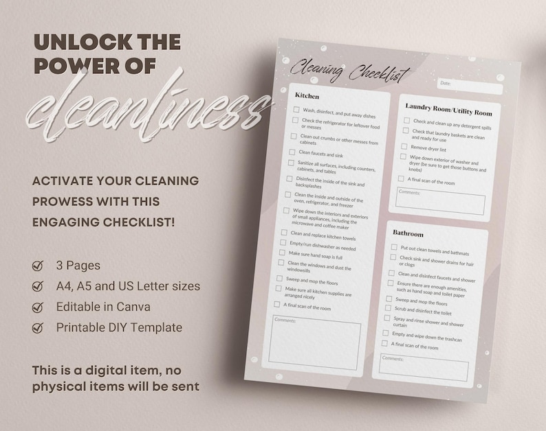 House Cleaning Checklist Printable Template Guide. Weekly Monthly Daily ...