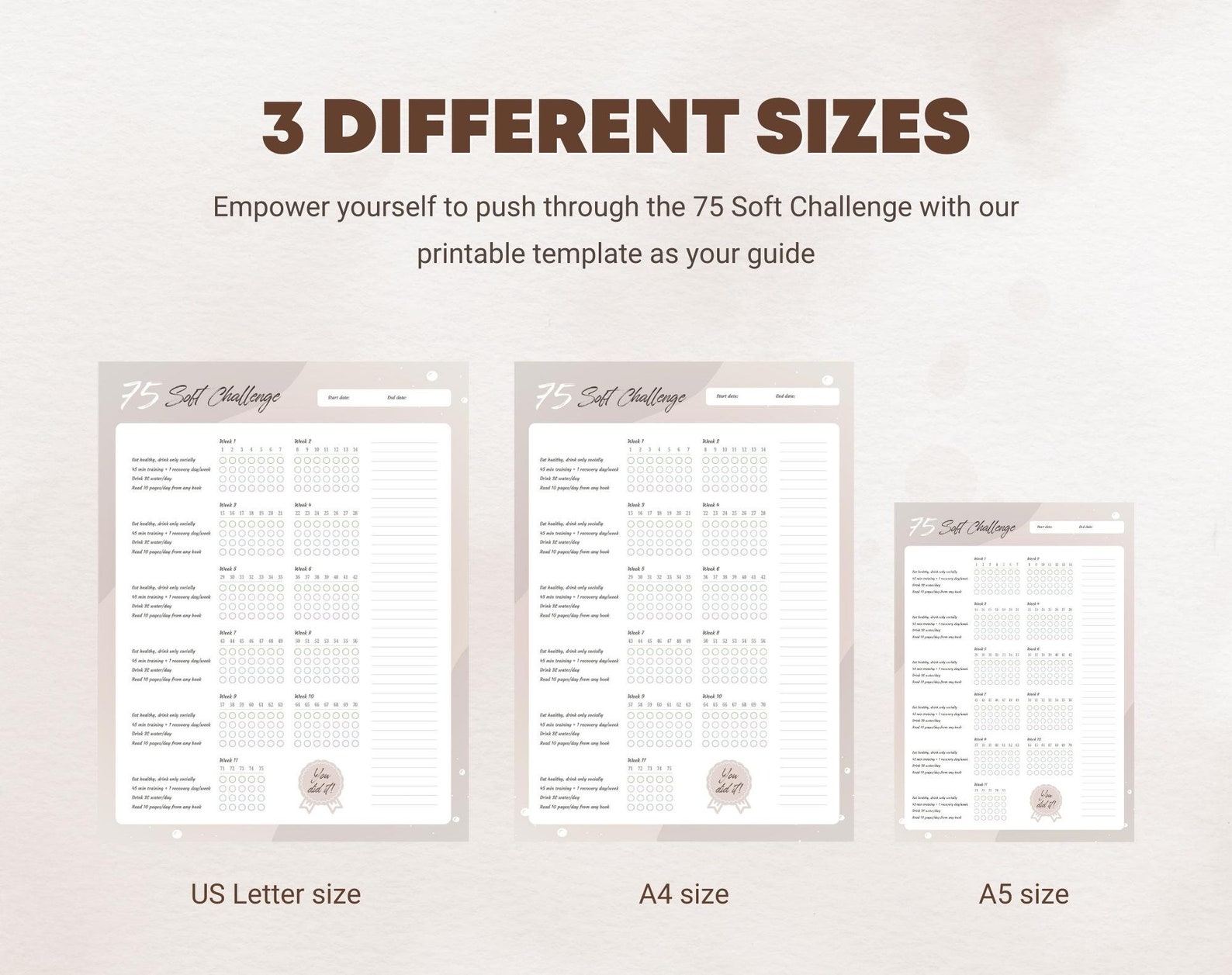 75 Soft Challenge Printable Template. Editable Weekly Goal Setting Form ...