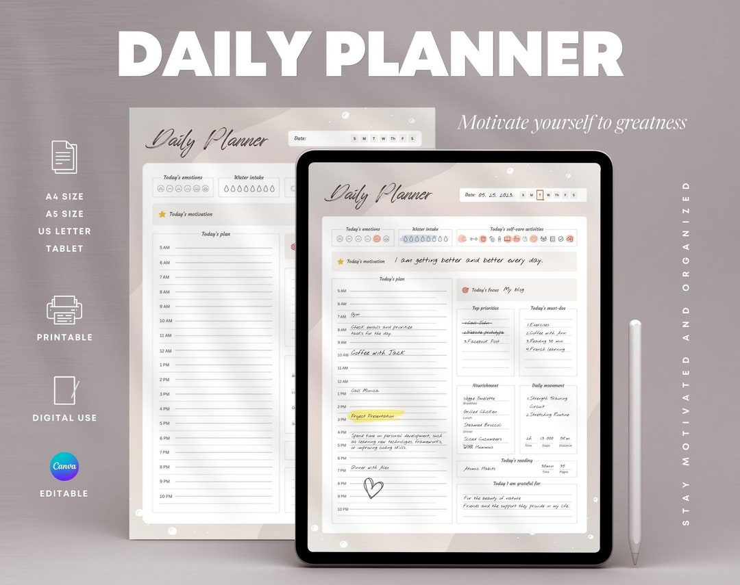 Daily Habit Printable Tracker Template. Self-care Motivational Diary ...