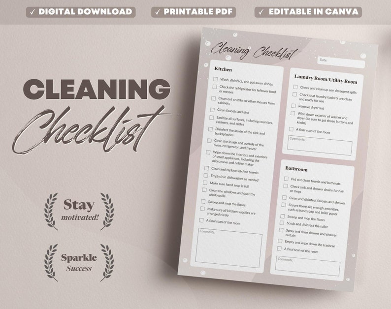 House Cleaning Checklist Printable Template Guide. Weekly Monthly Daily ...