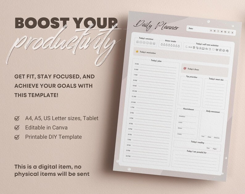 Daily Habit Printable Tracker Template. Self-care Motivational Diary ...