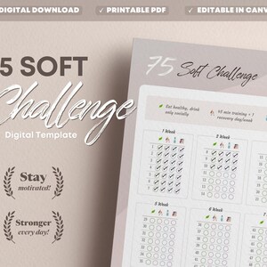 75 Day Soft Challenge Printable Tracker. Self-improvement Goal Tracking ...