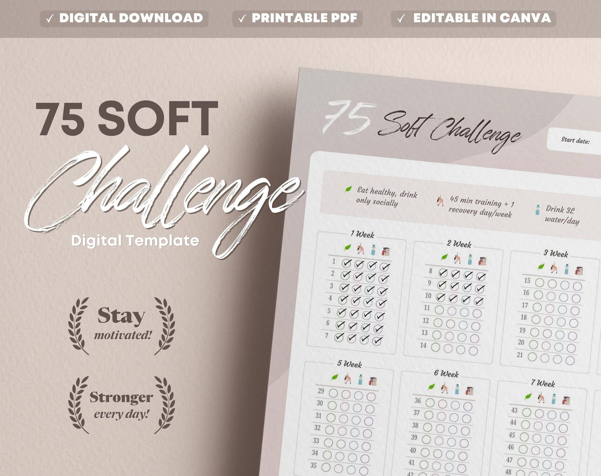 75 Day Soft Challenge Printable Tracker. Self-improvement Goal Tracking ...