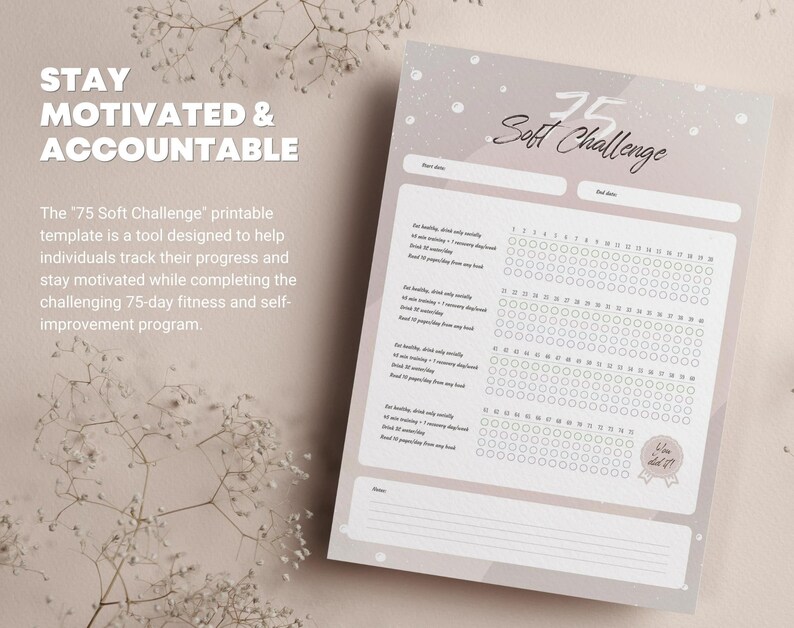 75 Soft Challenge Printable Tracker. Canva Editable Goal Setting Form ...