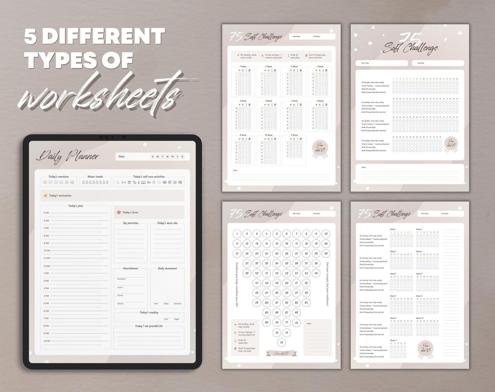 75 Soft Challenge Worksheets Bundle. Goal Setting Forms. Daily Planner ...