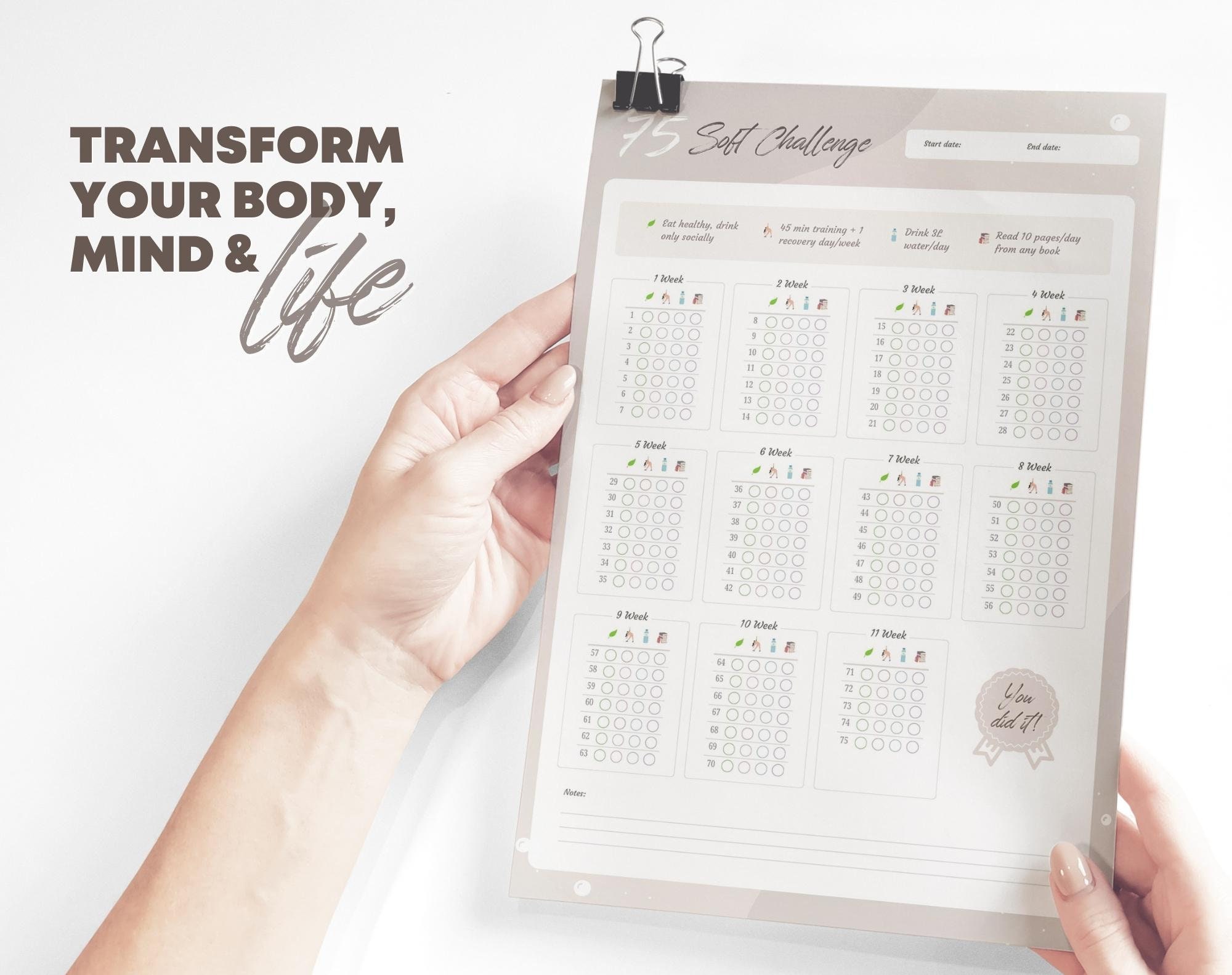 75 Soft Challenge Worksheets Bundle. Goal Setting Forms. Daily Planner ...