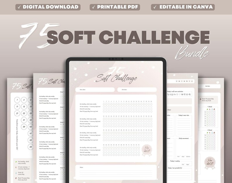 75 Soft Challenge Worksheets Bundle. Goal Setting Forms. Daily Planner ...