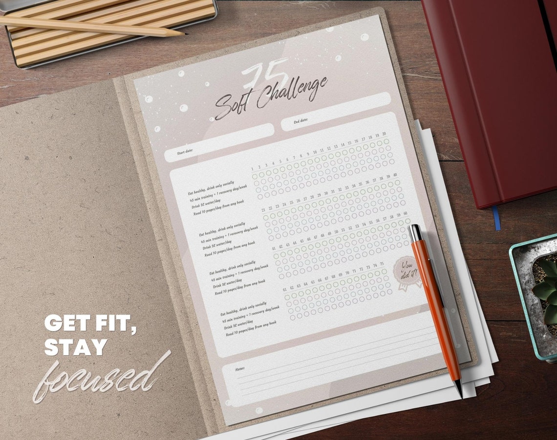 75 Soft Challenge Printable Tracker. Canva Editable Goal Setting Form ...