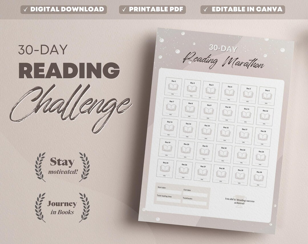 30-day Reading Challenge: Printable PDF Tracker (A4, A5, US Letter) - Etsy
