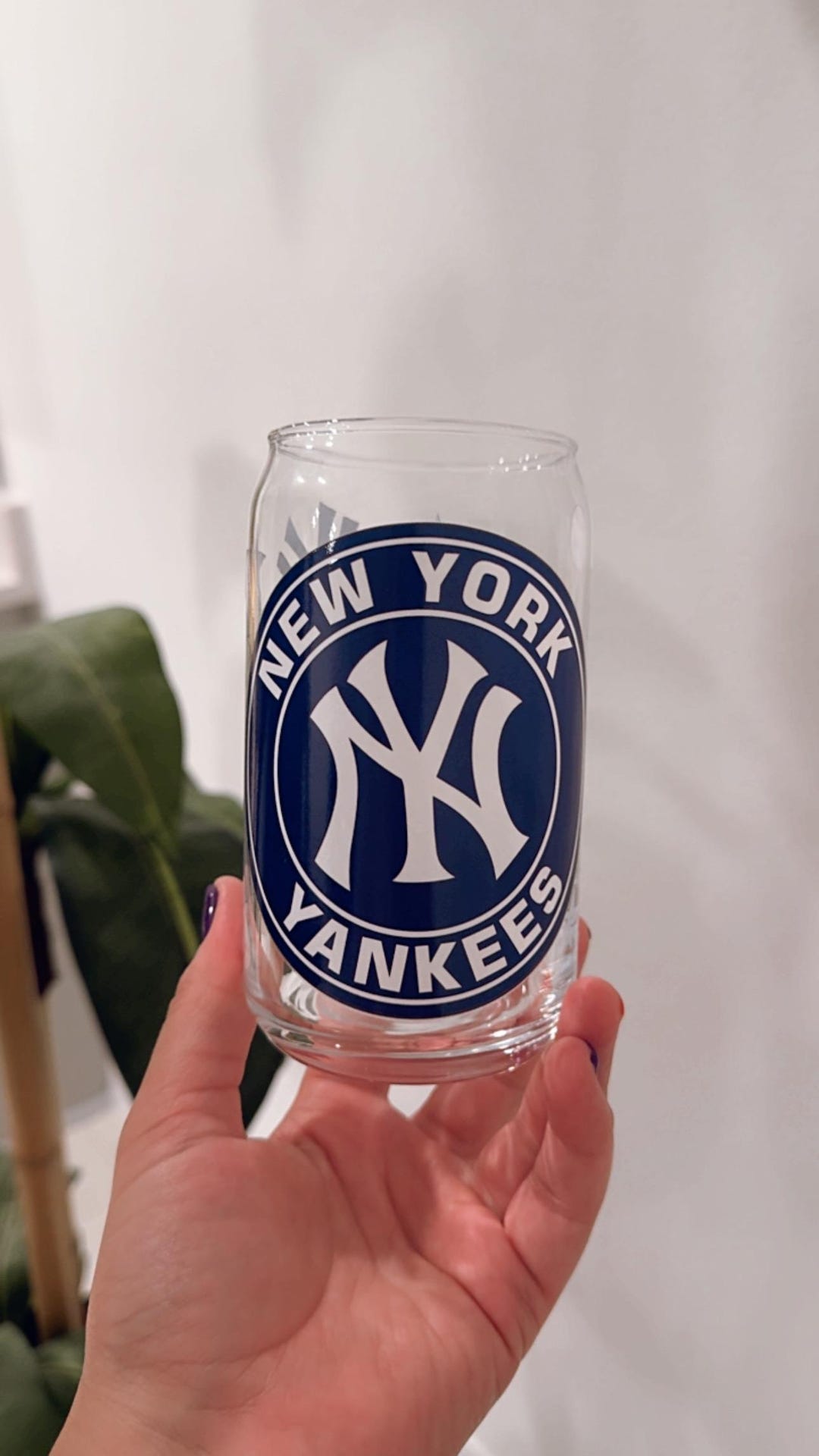 New York Yankees Glass Cup Yankee Fan Cup 16 or 20oz Cup With Straw MLB ...