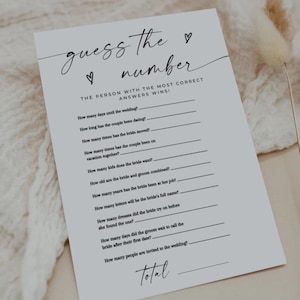 Guess the Number Bridal Shower Game, Bridal Party Games, Bridal Shower ...