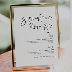 Drink Menu Sign, Bar Sign, Cocktail Drink Sign, Signature Cocktail Sign ...