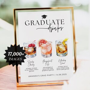 Graduation Signature Drink Sign, Grad Cocktail Menu, Grad Bar Menu Sign ...