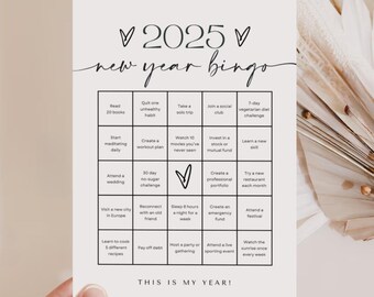 2025 Bingo Card, New Year Bingo, 2025 Vision Board Bingo Card, 2025 ...