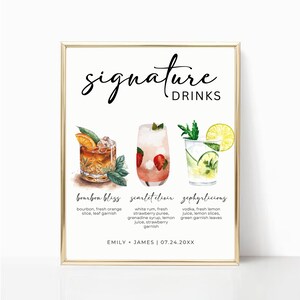 Signature Cocktail Sign, Cocktail Menu, Wedding Bar Menu, Signature ...