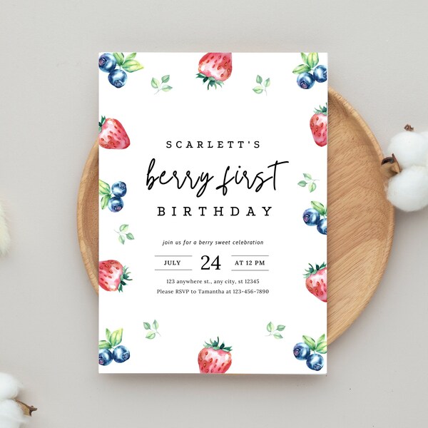Berry First Birthday Invitation - Etsy