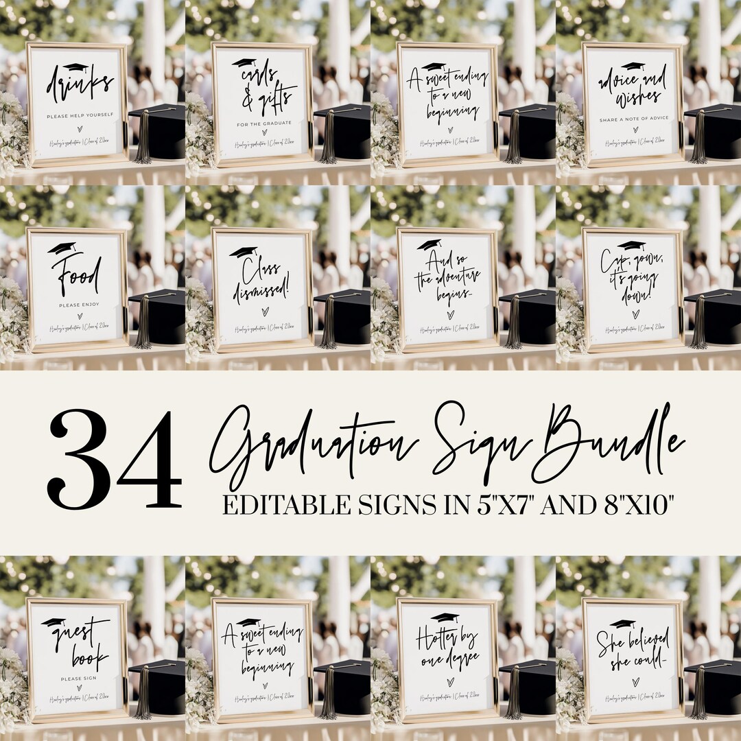 Graduation Party Sign Bundle, Editable Graduation Sign, Grad Party ...