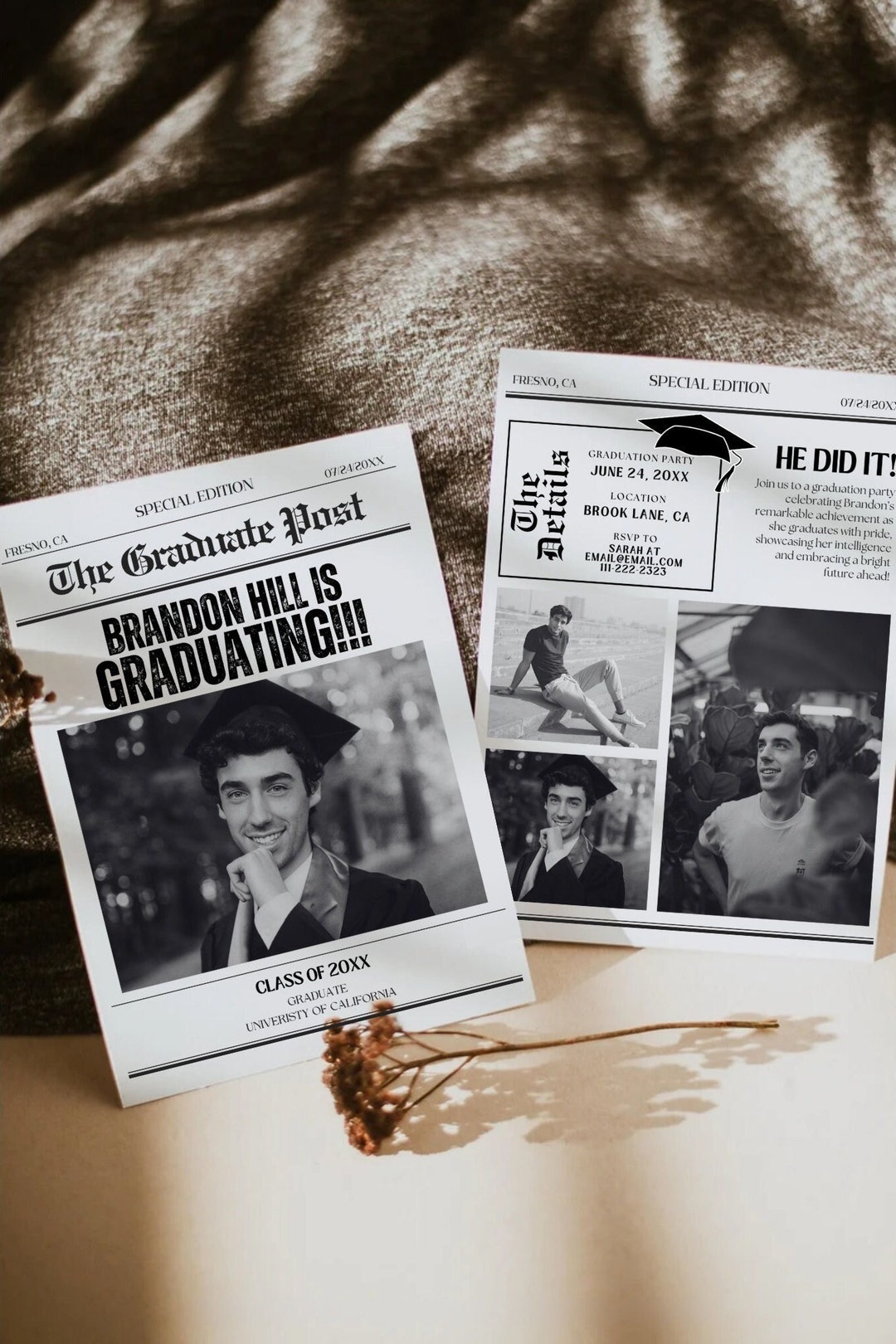 Newspaper Grad Invite, Graduation Announcement, Graduation Invitation ...