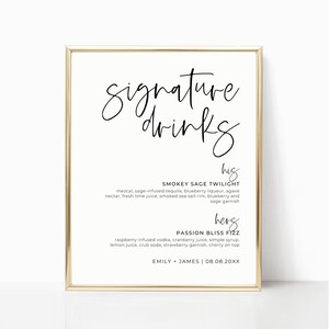 Drink Menu Sign, Bar Sign, Cocktail Drink Sign, Signature Cocktail Sign ...