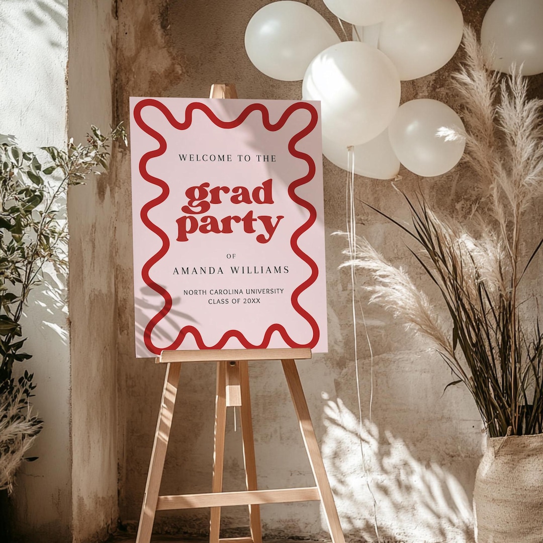 Red Wavy Grad Sign, Retro Grad Party Sign, Graduation Yard Sign ...