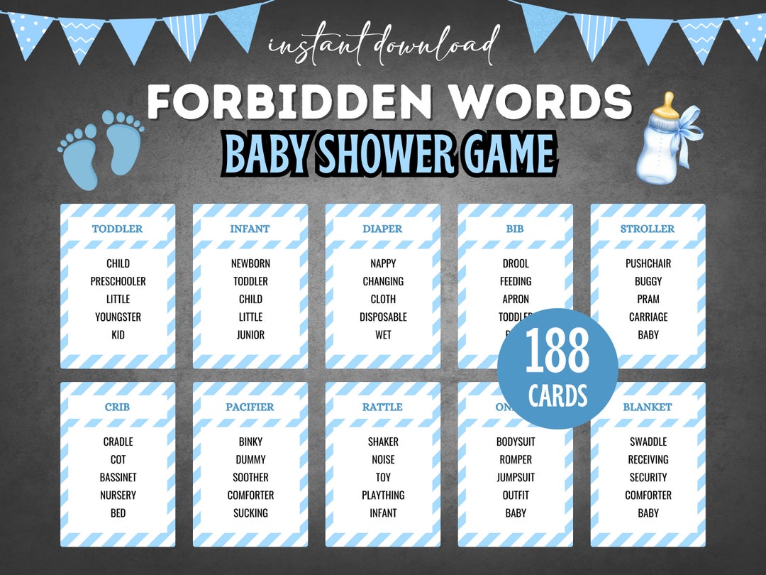 Forbidden Words, Baby Shower Taboo Cards, Baby Shower Games, Baby ...