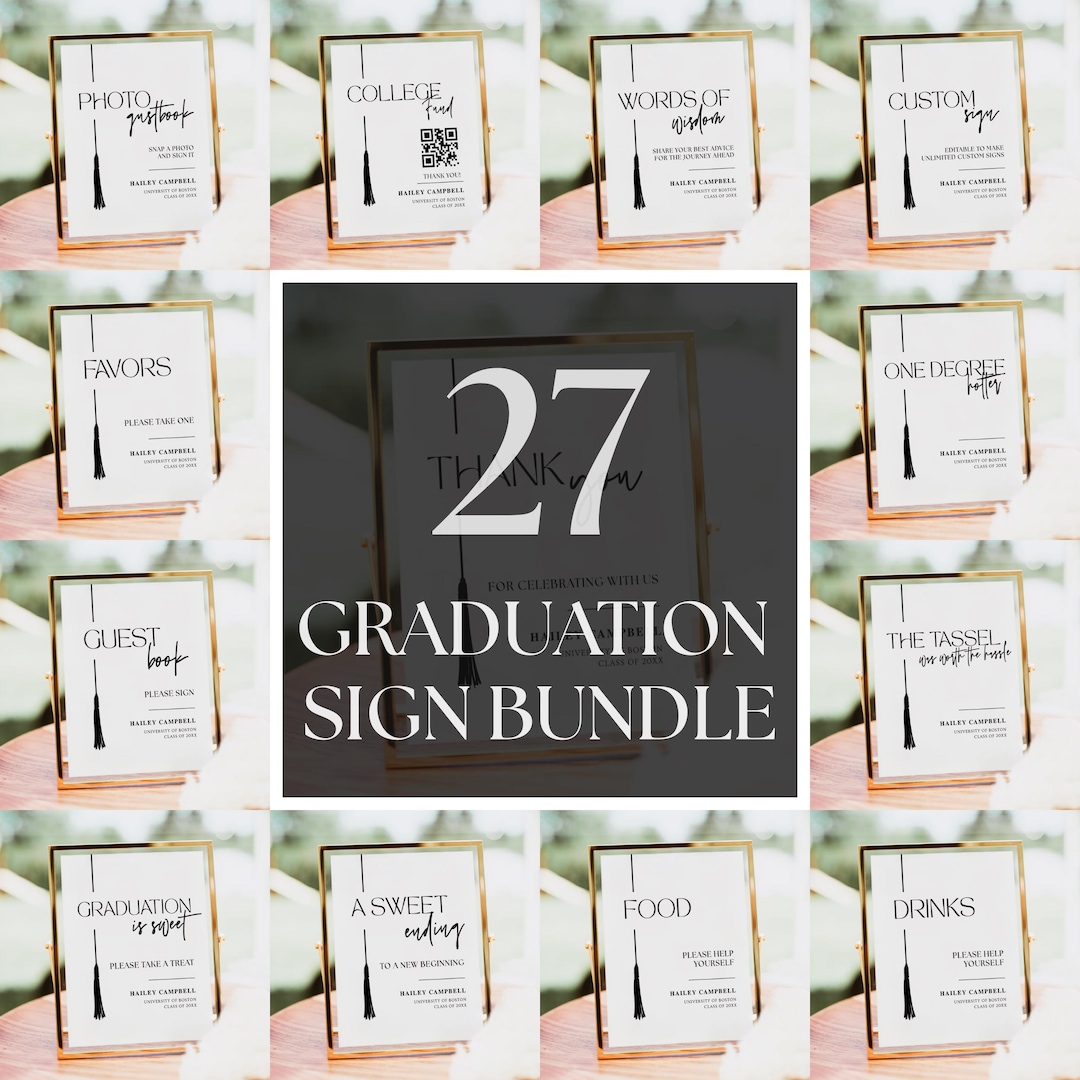 27 Editable Grad Party Signs Bundle Printable, Graduation Favors Cards ...