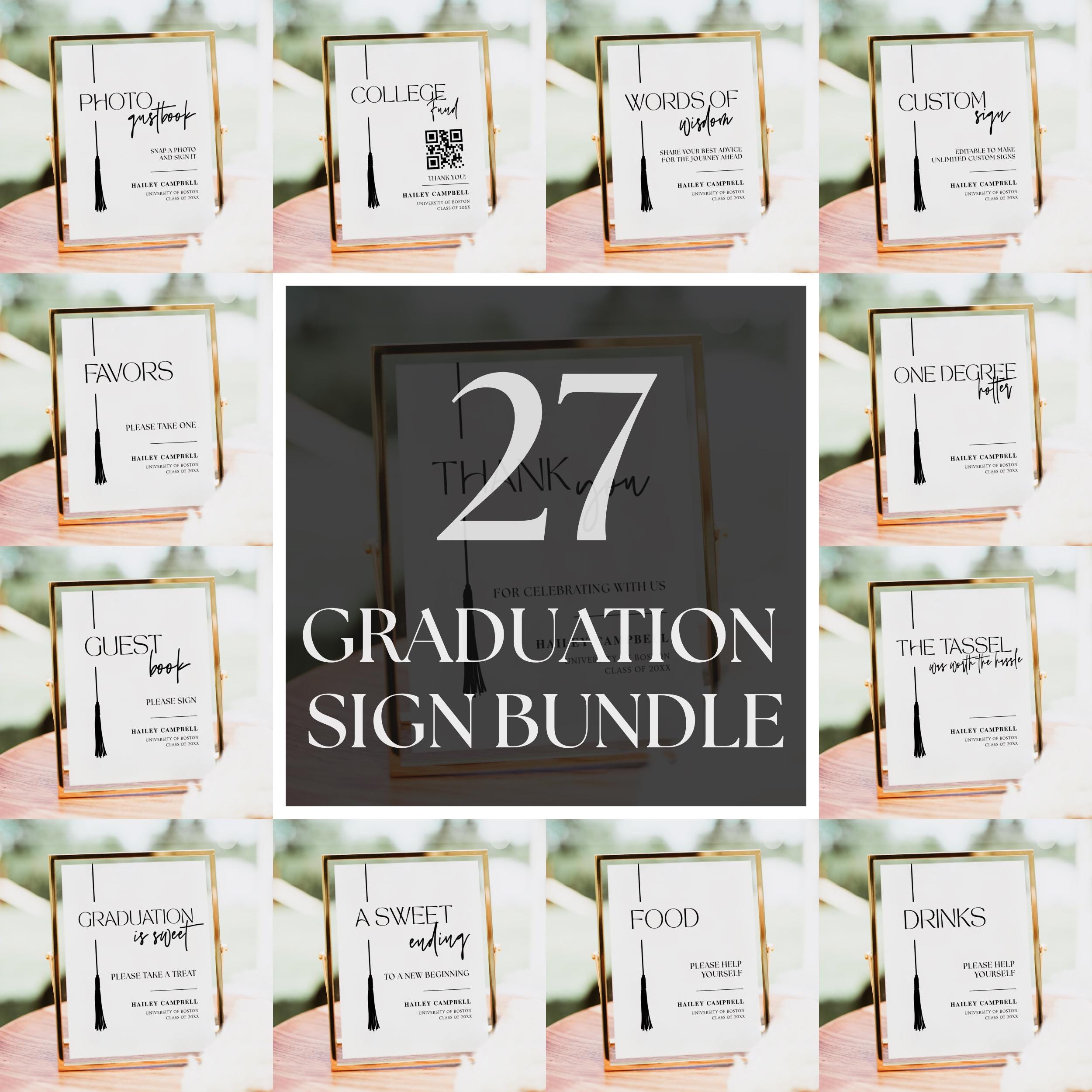 27 Editable Grad Party Signs Bundle Printable, Graduation Favors Cards ...