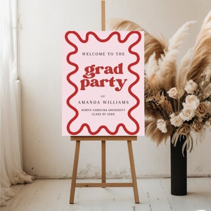 Red Wavy Grad Sign, Retro Grad Party Sign, Graduation Yard Sign ...