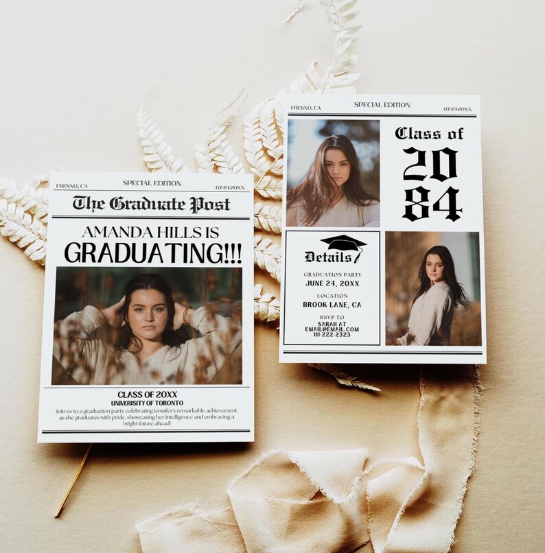 Newspaper Graduation Invitation 2026, Graduation Party Invite, College ...