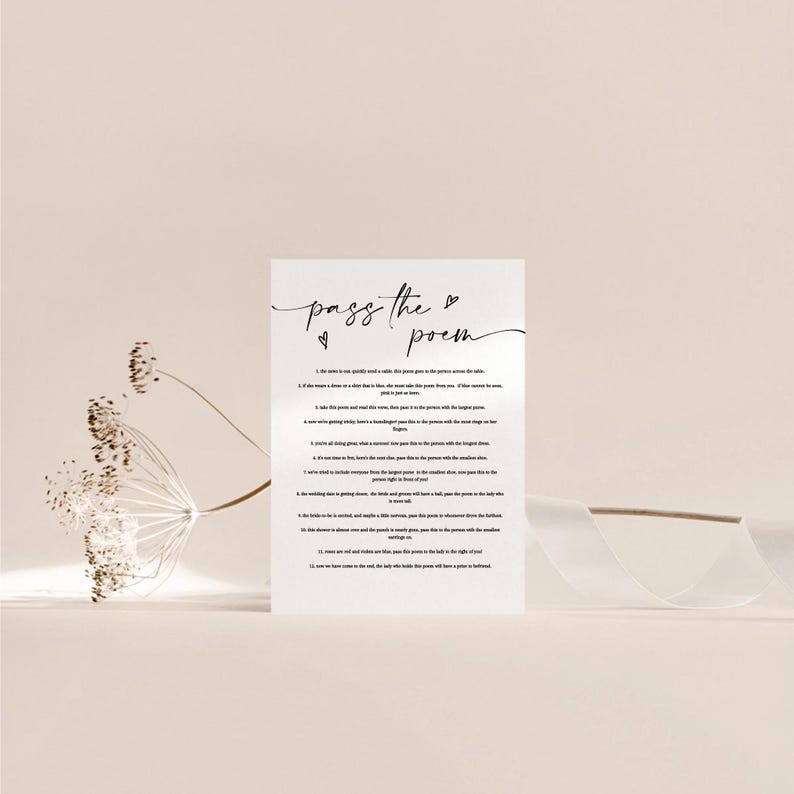 Pass the Poem Bridal Shower Game, Bridal Shower Trivia Game, Printable ...