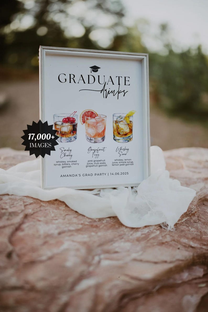 Graduation Signature Drink Sign, Grad Cocktail Menu, Grad Bar Menu Sign ...