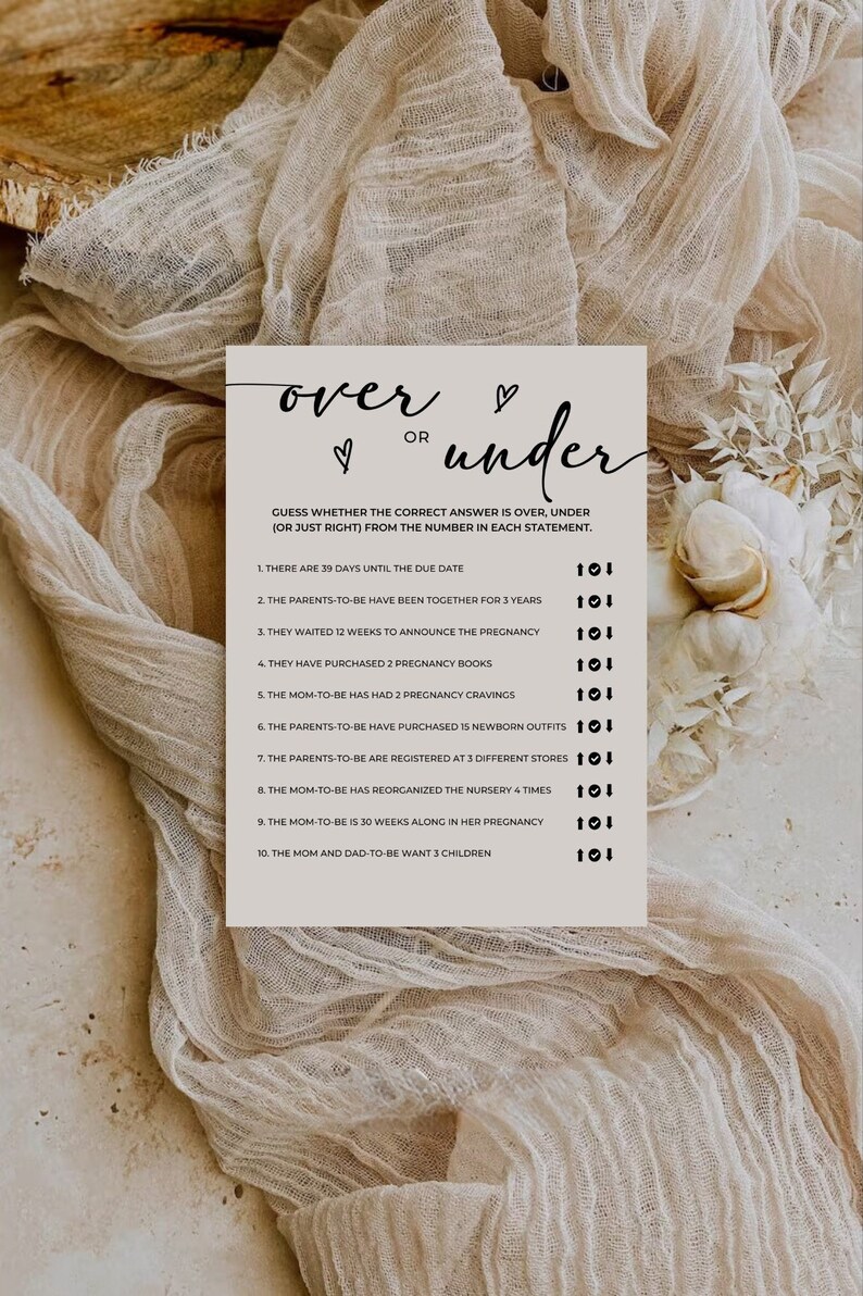 Modern Over or Under Baby Shower Game, Baby Trivia, Baby Shower ...