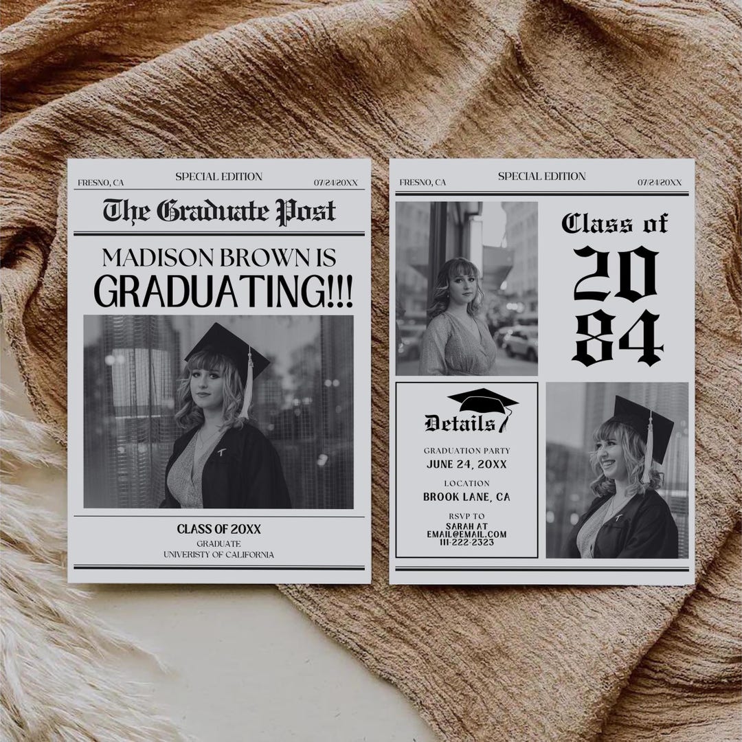 Newspaper Grad Invite, Graduation Invitation, Senior Graduation ...