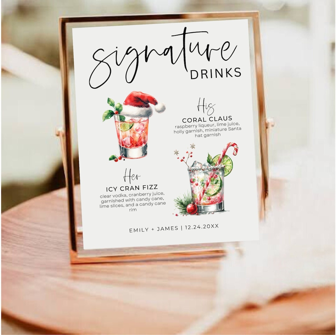 Holiday Drink Menu, Signature Drink Sign, Cocktail Menu, Signature ...