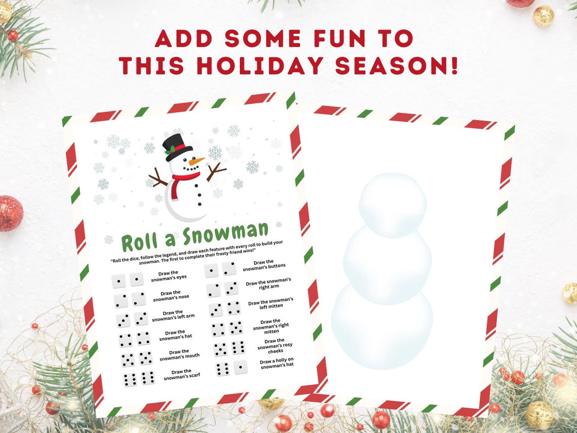 Roll A Dice Snowman Printable Christmas Game, Christmas Party Games ...