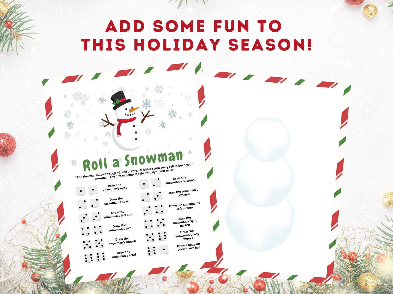 Roll A Dice Snowman Printable Christmas Game, Christmas Party Games ...