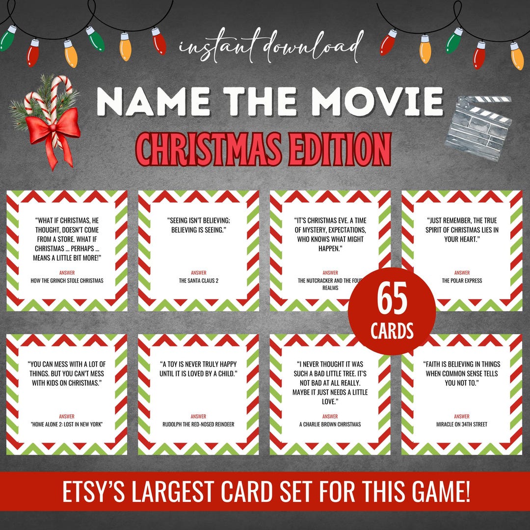 Christmas Game, Name the Movie Game, Christmas Trivia Cards, Christmas ...
