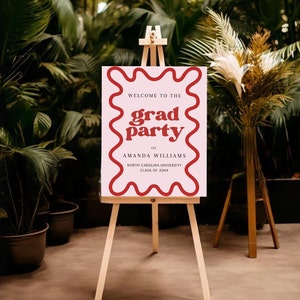 Red Wavy Grad Sign, Retro Grad Party Sign, Graduation Yard Sign ...